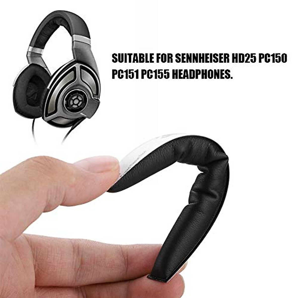 Headset Headband Cushion Pad for Sennheiser, 2 Pcs Replacement Headset Headband Cover for Sennheiser HD25 PC150 PC151 PC155 Over Ear Headset, Easy Installation (Black)