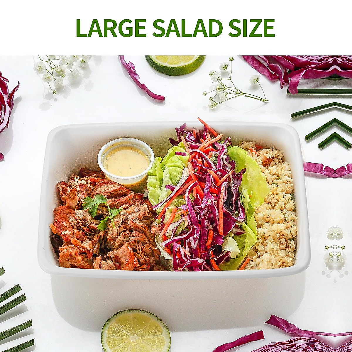 AICHEF 50 Pack 30 oz Compostable Deep Dish Plates, Rectangle Deep Disposable Plates Trays for Burger, Nacho, Taco Salad, Popcorn Snack - 9x6x1.8 inch