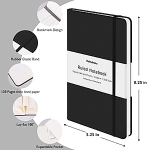 Huhuhero Notebook Journal, Lined Ruled Journal, Hardcover 120Gsm Premium Thick Paper with Faux Leather Notebook for Journaling Writing Note Taking Office School Supplies 5.25"×8.25"(1,Matte Black)