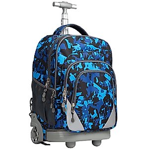 WEISHENGDA 18 inches Wheeled Rolling Backpack for Adults and School Students Short Trip Books Laptop Trolley Bags, Blue Camo