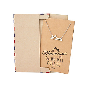 Quan Jewelry Mountain Pendant Necklace for Men and Women, Adventure and Outdoor Lovers, Mountains Jewelry Gift with Greeting Card