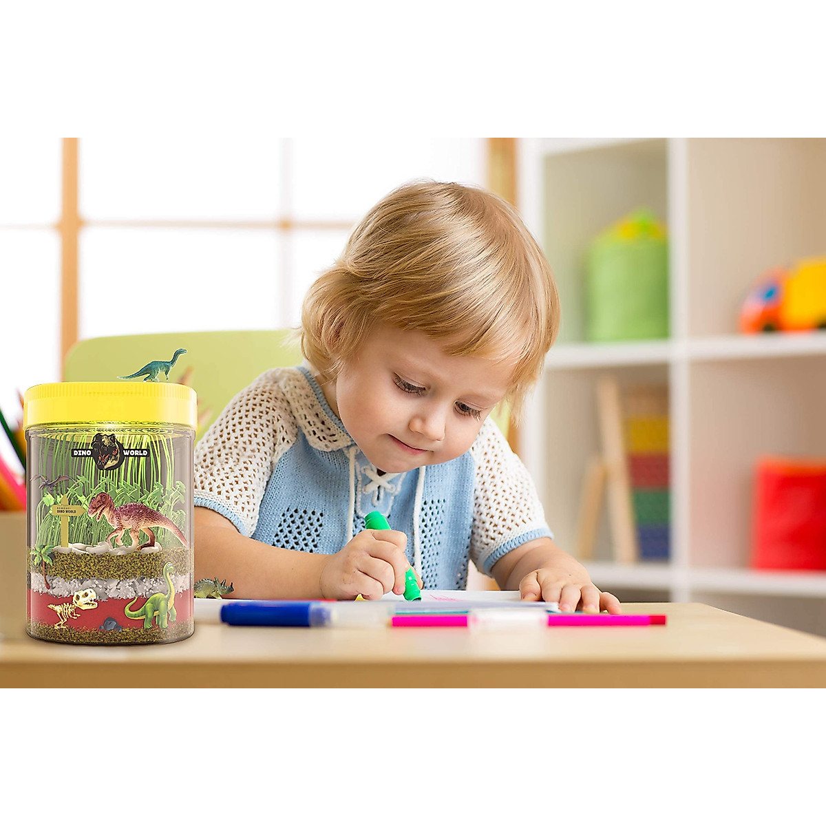 Dino World Terrarium Kit for Kids - LED Light in Lid Dinosaur Easter Toys for Boys &, Girls Age 3, 4, 5, 6, 7, 8+ Year Old Boy Gifts - Dinosaur Garden + Toy Dinosaurs - STEM Science Gardening Kits