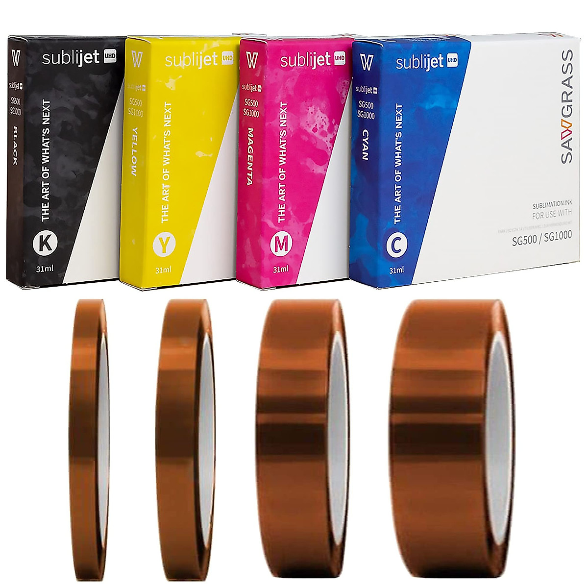 Sawgrass SubliJet UHD CMYK Inks SG500 & SG1000 4 Pack with Bonus 4 Rolls of ProSub Tape