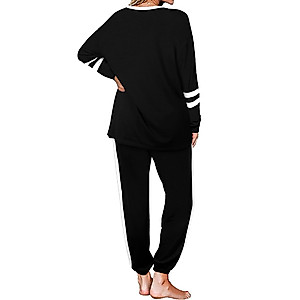 Aloodor Workout Sets for Women 2 Piece Outfits Casual Loose Fitting Tops Black XL