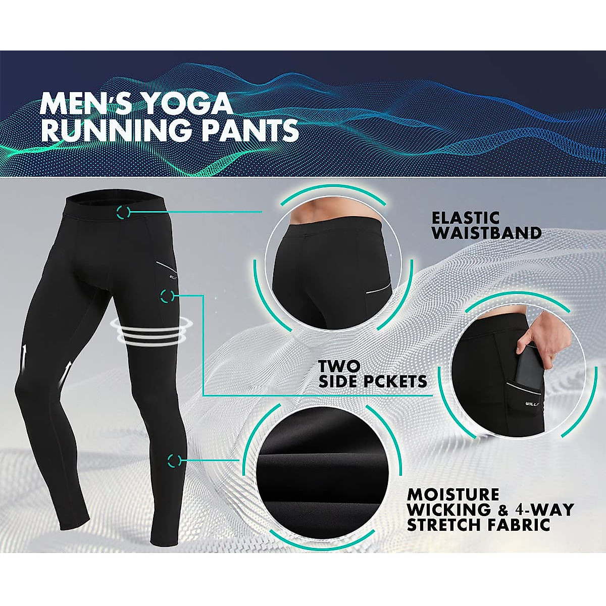 Willit Men's Active Yoga Leggings Pants Running Dance Tights with Pockets Cycling Workout Pants Quick Dry Army Green S