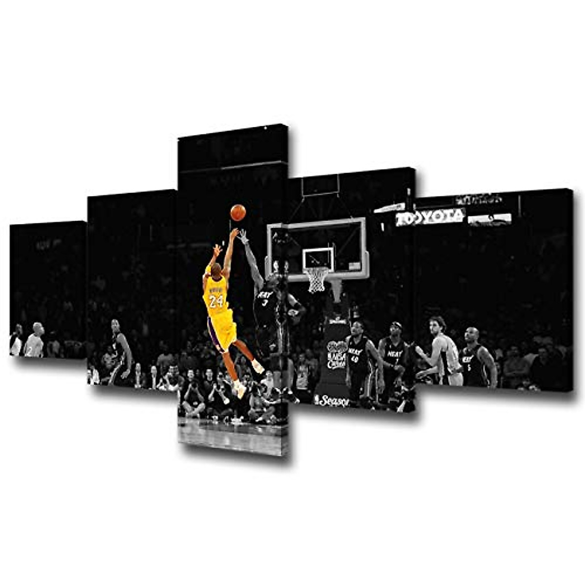Black and Yellow Background Match Wall Art Painting Basketball Player Kobe Bryant of Lakers at Staples Center in Los Angeles Pictures Print On Canvas for Home Decoration Ready to Hang -50"W x 24"H