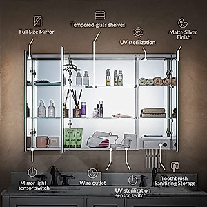 WOODBRIDGE 48"x30" LED Medicine Cabinet, Surface Mount, Frameless Tri-View, Defog, Soft Close Hinges, Adjustable Shelves, 3000K-6000K Color Temp, Touchless Operation