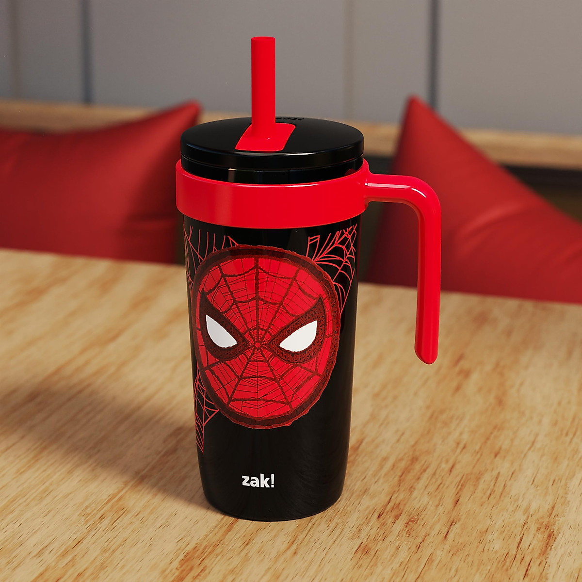 Zak Designs Marvel Fairway Travel Tumbler for On the Go or At Home, 18oz Stainless Steel with Vacuum Insulation, Spillproof Silicone Straw, and Carry Handle for Cold Drinks (Spider-Man)