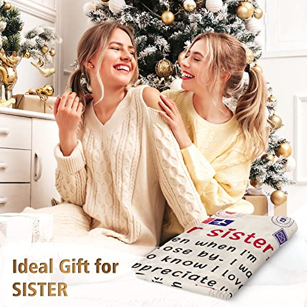 Autogiftry Sister Gifts Blanket, Sister Gifts from Sister, Sister Birthday Gifts from Sister Brother, Sister Christmas Blanket Gifts to My Sister, Big Sister Gift Throw Blanket 60” x 50” (Beige)