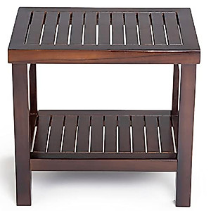 ALA Teak Classic 24 Teak Wood Shower Bath Spa Waterproof Stool Bench with Shelf Brown