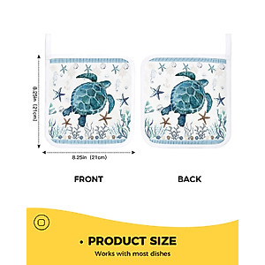 2 Pack Pot Holders Heat Insulation Potholder, Sea Turtle Hot Pads Multipurpose Oven Pads Terry Cloth Potholders for Kitchen Cooking Baking Dining Table Ocean Themed Starfish Seaweed