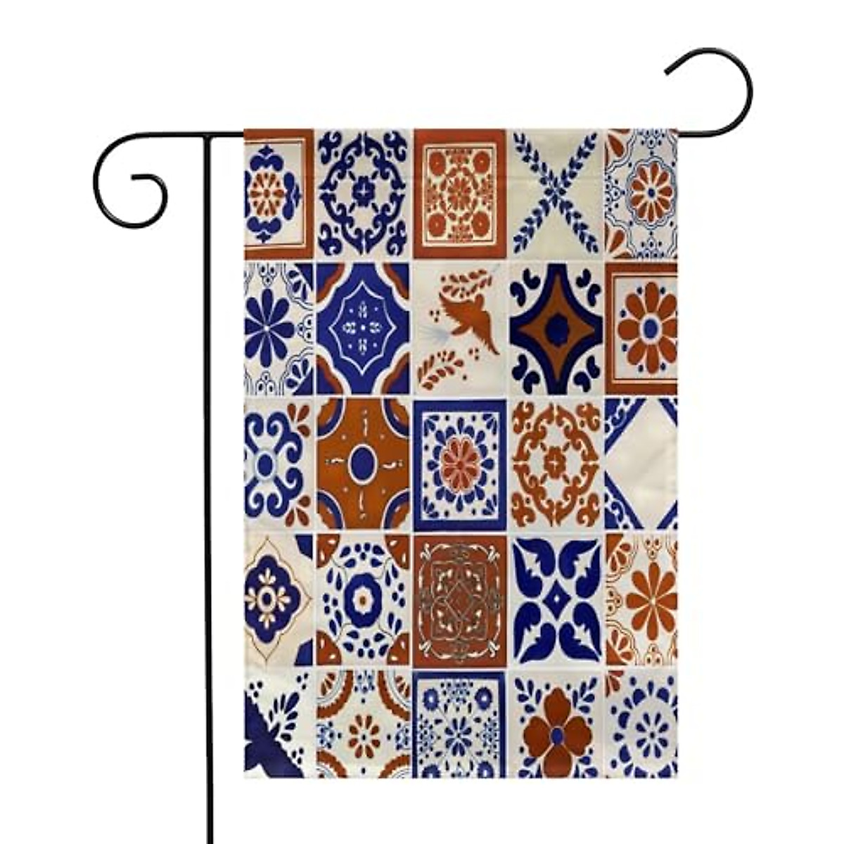 Double-sided garden flag Ceramic Moroccan Mexican Talavera Tiles Outdoor Flag Garden Flag Yard Outdoor Decoration （12×18in）.
