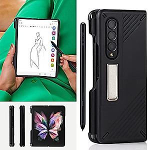 Cavor Designed for Samsung Galaxy Z Fold 3 Case with S Pen Holder and Magnetic Kickstand Feature,Full Body Protective Anti-Scratch Anti-Drop Wear-Resistant PC Material Hard Flip Cover- Black