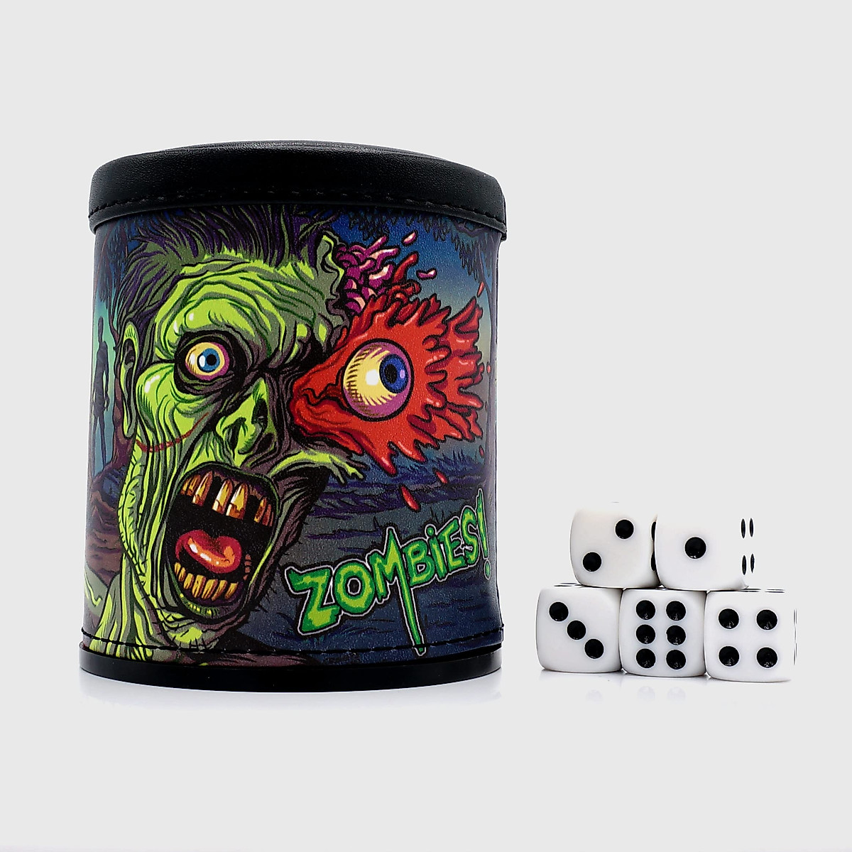 Luck Lab Zombies Dice Cup Including 5 Dice - Red Velvet Interior for Quiet Shaking - Use for Zombie Dice Liars Dice RFP Yahtzee Board Games, Black