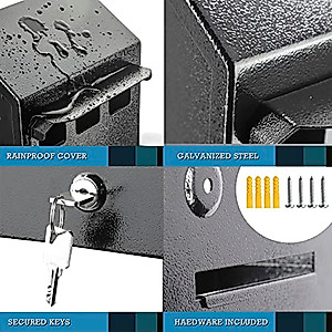 POCHAR Rainproof Wall Mount Disposal Containers - Galvanized Steel Outdoor Receptacles Smoker Disposal - Easy Waste Accommodation - for Outdoor Use (Black)