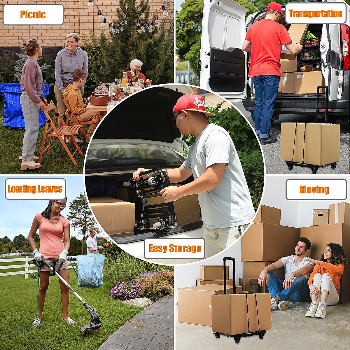 Trash Bag Holder with Wheels 30-60 Gallons Leaf Bag Holder for Leaves Weeding Camping Party,2 in 1 Multi-Function 500 LB Folding Hand Truck for Travel Moving Shopping Office(Black)