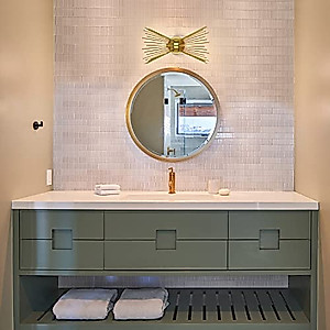 Henveton Brass Mid Century Wall Sconce Sunburst 2-Light, Modern Gold Vanity Light Wall Mount Lamp Industiral Indoor Lighting Fixture for Bathroom, Makeup Vanity, Bedroom, Living Room, Pack of 1