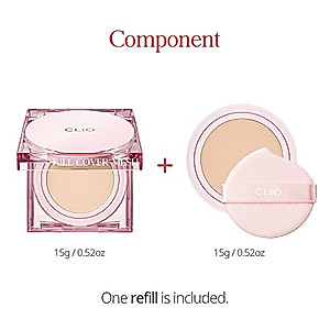 CLIO Kill Cover Mesh Glow Cushion Refill Included (15g*2, 4 GINGER) - Foundation Cushion, Korean Cushion, Glowy Skin Makeup