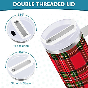 Tumbler with Handle and Straw Lid,Red Tartan Plaid Christma 30 oz Insulated Coffee Cup Stainless Steel Water Bottle Travel Mug Cupholder Friendly,Gifts for Women Men