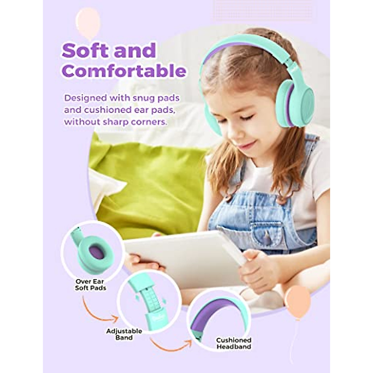 gorsun Premium Bluetooth Kids Headphones with Microphone, Wireless Headphones for Kids for School, 85/94dB Volume Limited, Adjustable Kids Bluetooth Headphones for Boys, Girls, Teens (Green)