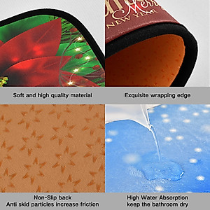 ALAZA Christmas Poinsettia Flower Snowflake Non Slip Kitchen Floor Mat Set of 2 Piece Kitchen Rug 47 x 20 inches + 28 x 20 inches for Entryway Hallway Bathroom Living Room Bedroom