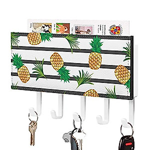 Key Holder, Wall Mounted Key Hook, Pineapple Plant Fruit Oregon Pine Branch, Wall Entryway Mail Holder, Wall Mail Organizer, Decorative Key Organizer Rack with 5 Hooks