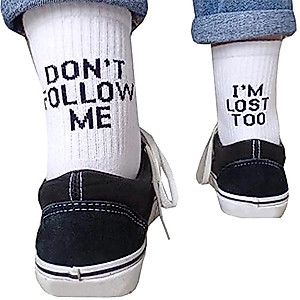 Follow Printing Am Cotton Don't Socks Too Socks Fun Socks I Lose Me Long Medium Socks Womens Socks (White, One Size)