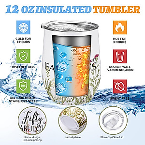 Irenare 50th Birthday Gifts for Women Fifty Fabulous Gifts for Her Happy 50th Birthday Gifts for Grandma Mom Sister Wife Aunt Friends Wine Glass Cosmetic Bag for Woman Birthday Gift(Elegant Style)