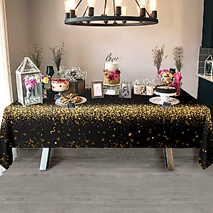 Decor365 9x5 ft Fabric Champagne Gold Tablecloth Black Gold Party Decoration GraduationTable Cover Birthday TableCloths Anniversary Celebration New Year Eve Promotion Party Decor