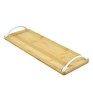 Lurrose Bamboo Vanity Trays, Toilet Tank Topper Tray Bamboo Toilet Tray for Bathroom Countertop (Long)