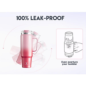 Meoky 40oz Tumbler with Handle, Stainless Steel Travel Mug with 2-in-1 Straw and Sip Lid, Vacuum Insulated Coffee Mug, 100% Leak Proof, Keeps Cold for 34 Hours or Hot for 10 Hours (Flamingo)