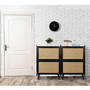 ZYBT Black Shoe Storage Organizer for Entryway, Rattan Shoe Storage Cabinet, 2 Flip Drawers Shoe Organizer Slim Wooden Shoe Rack for Door, Free Standing Shoe Racks for Entryway