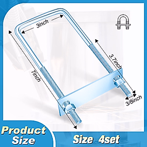 4 pcs Square U Bolt in Zinc U Bolt Zn, Industrial and Scientific Supplies U Bolts for Boat Trailer Tube, Rectangular Wood and Metal Objects (3/8'' x 3'' x 7'')