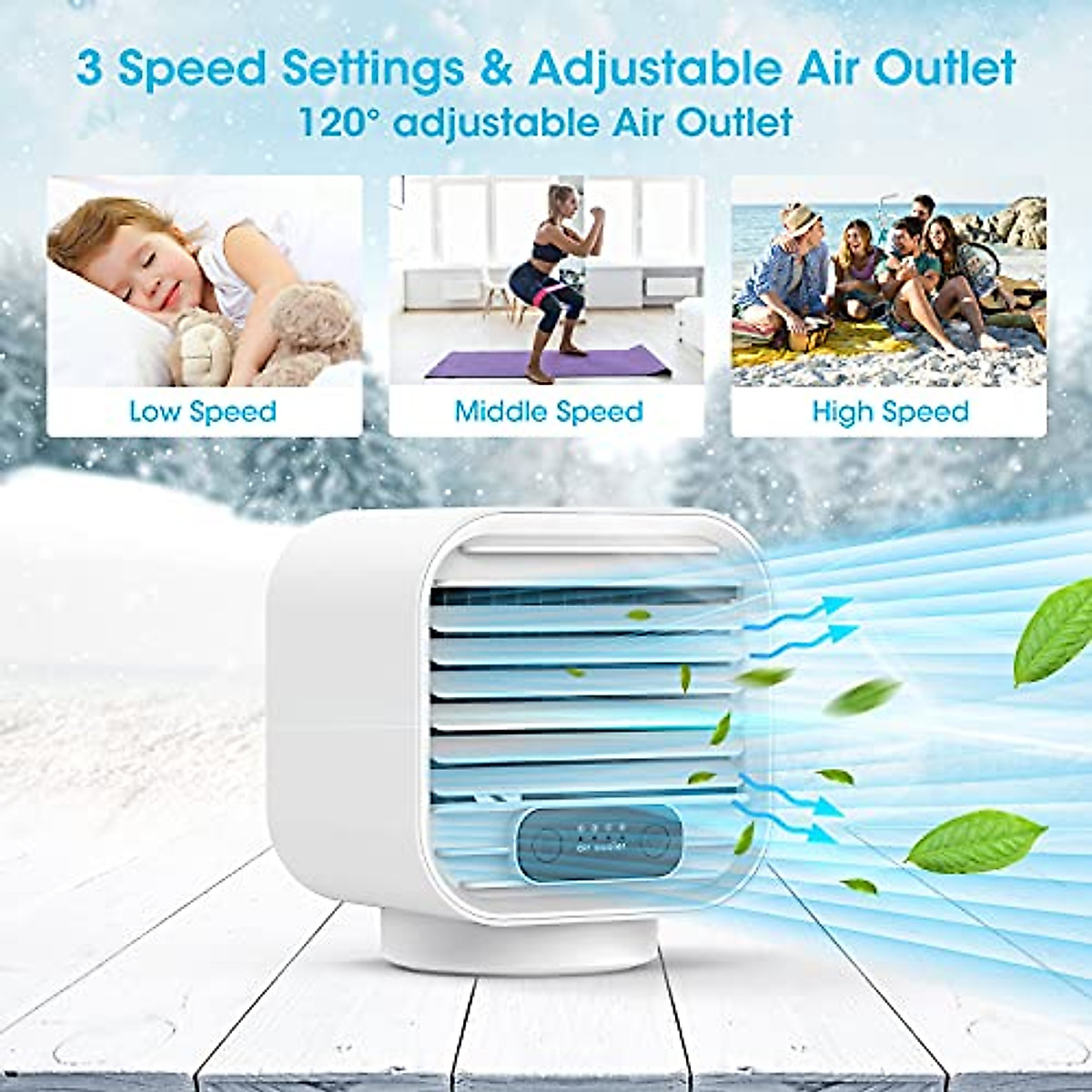 Viopic Personal Air Conditioner, 3 in1 Rechargeable 2000mAh Portable Air Conditioner Air Cooler, 100% Leakproof Design Evaporative Cooler Fan with 3 Speeds for Home and Office-with Water tank