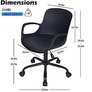 VECELO Mid-Back Chair for Desk with Armrests, Height Adjustable, 360°Swivel Wheels for Home Office Computer Study Work, Black