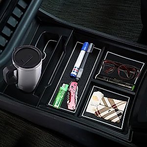 Lower Center Console Organizer for Rivian R1T & Rivian R1S Floor Storage Insert Box with White PVC Trim Rivian Organizer Tray with Cup Holder Compatible with Rivian R1T R1S 2022 2023