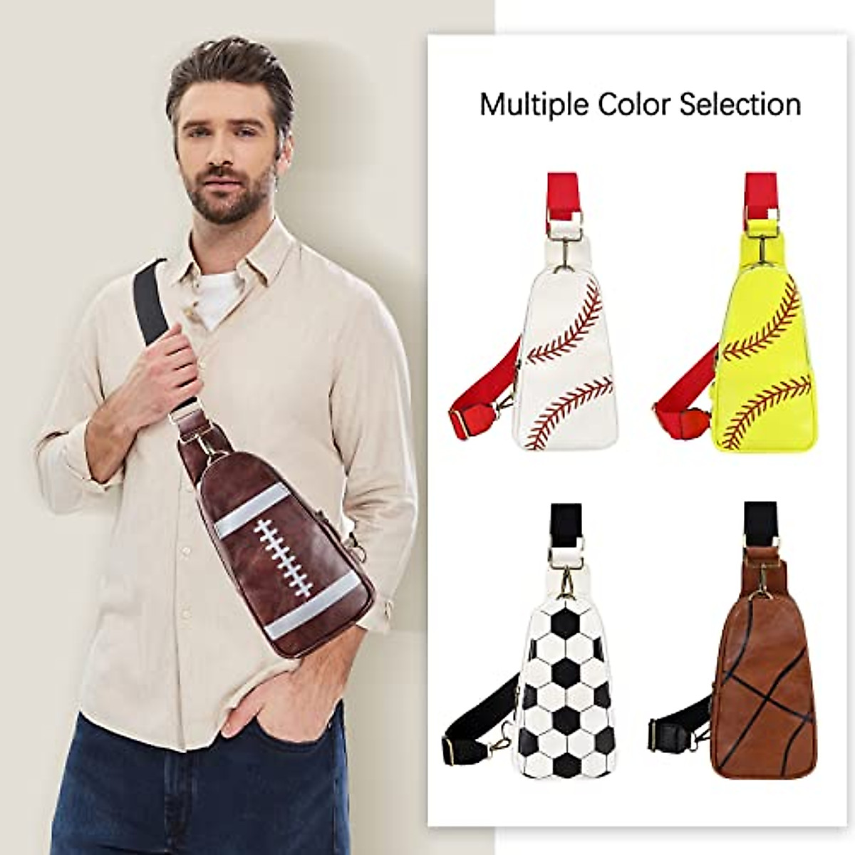 Ineowelly Sling Bag for Men and Women PU Leather Small Backpack for Women, Crossbody Sling Backpack Sport Rugby for Unisex Cycling Hiking Traveling(dark brown)