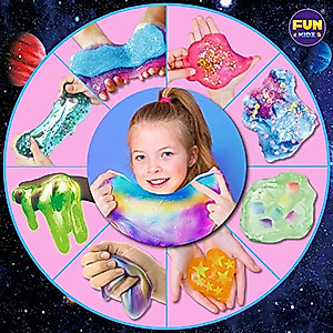 Toy Galaxy Slime Kit for Boys Girls 10-12, FunKidz Ultimate Fluffy Slime Making Kit for Kids Ages 8-10 D.I.Y. Glow, Galactic, Fun Slime Gifts