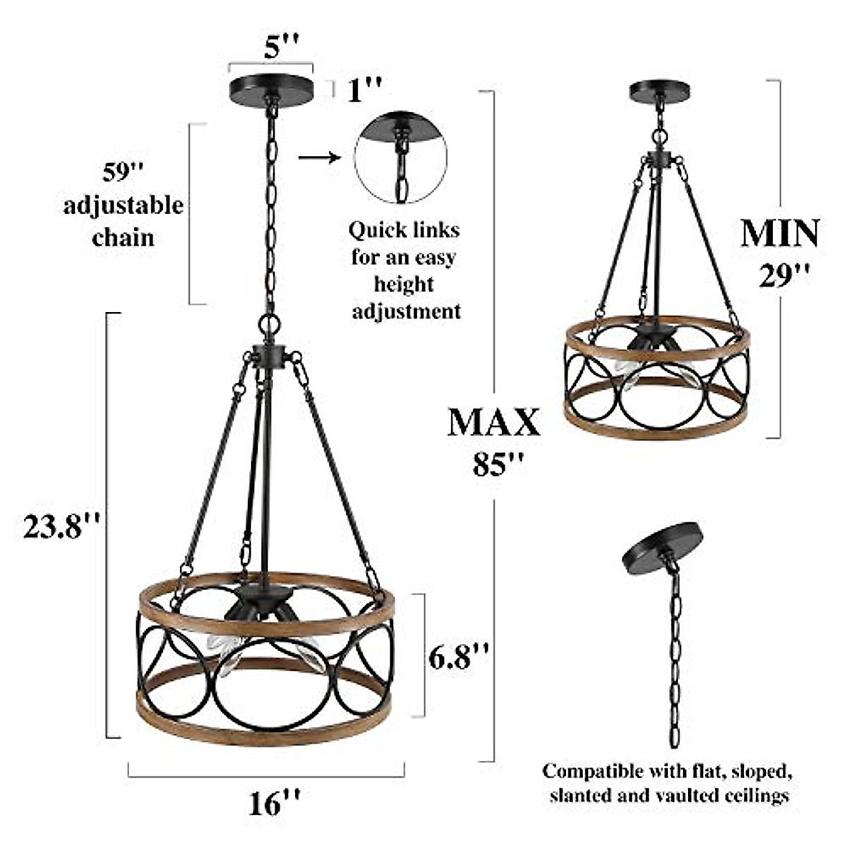 KSANA Farmhouse Drum Chandelier, Modern Faux Wood Light Fixture for Dining Rooms, Living Room, Bedroom and Foyer