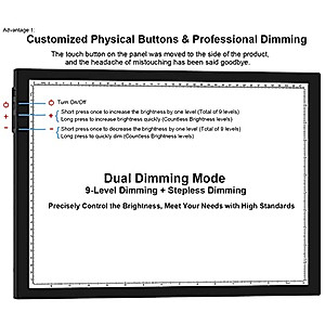 Light Board A3, 16.6×12.6inchs Light Pad, Side Button Design, 9 Levels/Stepless Dimming, Super Bright Light Box Widely for Tracing, Drawing, Weeding Vinyl, Diamond Painting etc