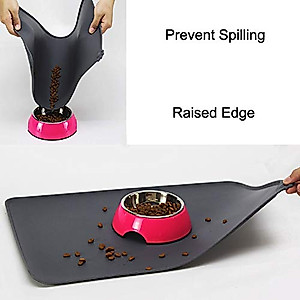 Lessmon Dog Cat Feeding Mat, Silicone Waterproof Pet Food Mat, Black