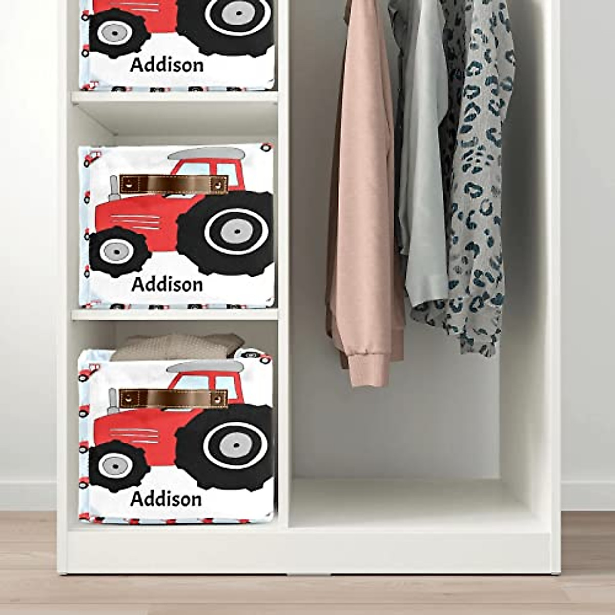 Joyestore Red Tractor Cars Personalized Storage Bins Basket ,Custom Box Cube Organizer with Handle for Shelves Wardrobe Nursery Toy 1 Pack