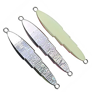Kmucutie Saltwater Glow Fishing Jigs Deep Sea Fishing Lures Jigging Artificial Lures for Tuna,Grouper,Dogtooth,Bass Salmon (3 Piece Mixed Color E, 80 G)