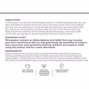 Urban Skin Rx Clear and Even Tone Body Cleansing Bar | Smoothing + Clarifying Cleanser + Improves Appearance of Uneven Skin Tone + Blemishes, Use on Back, Shoulders, & Chest | 5 Oz