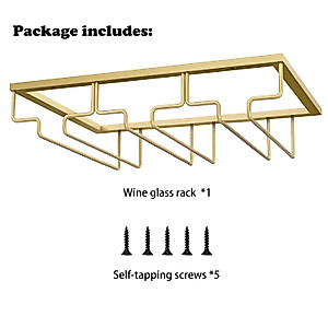 MATILODI Wine Glass Rack - Under Cabinet Stemware Wine Glass Holder - Wine Glasses Storage Hanger Metal Organizer for Cabinet Kitchen Bar (Gold, 3 Rows 1 Pack)