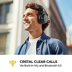 commalta E7 Active Noise Cancelling Headphones, Wireless Bluetooth Headphones with Rich Bass, Wireless Headphones with Built-in Mic, Clear Calls, Bluetooth 5.0, 30 Hours Playtime, Comfort Fit, Black
