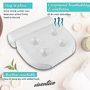 Luxury Bath Pillow for Tub - Non-Slip and Extra-Thick, Head, Neck, Shoulder and Back Support. Soft and Large Comfort Bathtub Pillow Cushion Headrest for Relaxation - Fits Any Tub Made of 3D Mesh