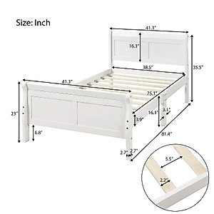 Harper & Bright Designs Twin Size Bed Frame with Headboard and Footboard, Wood Twin Platform Bed Frame with Wooden Slat Support, Sleigh Twin Bed for Kids,Boys, Girls,White