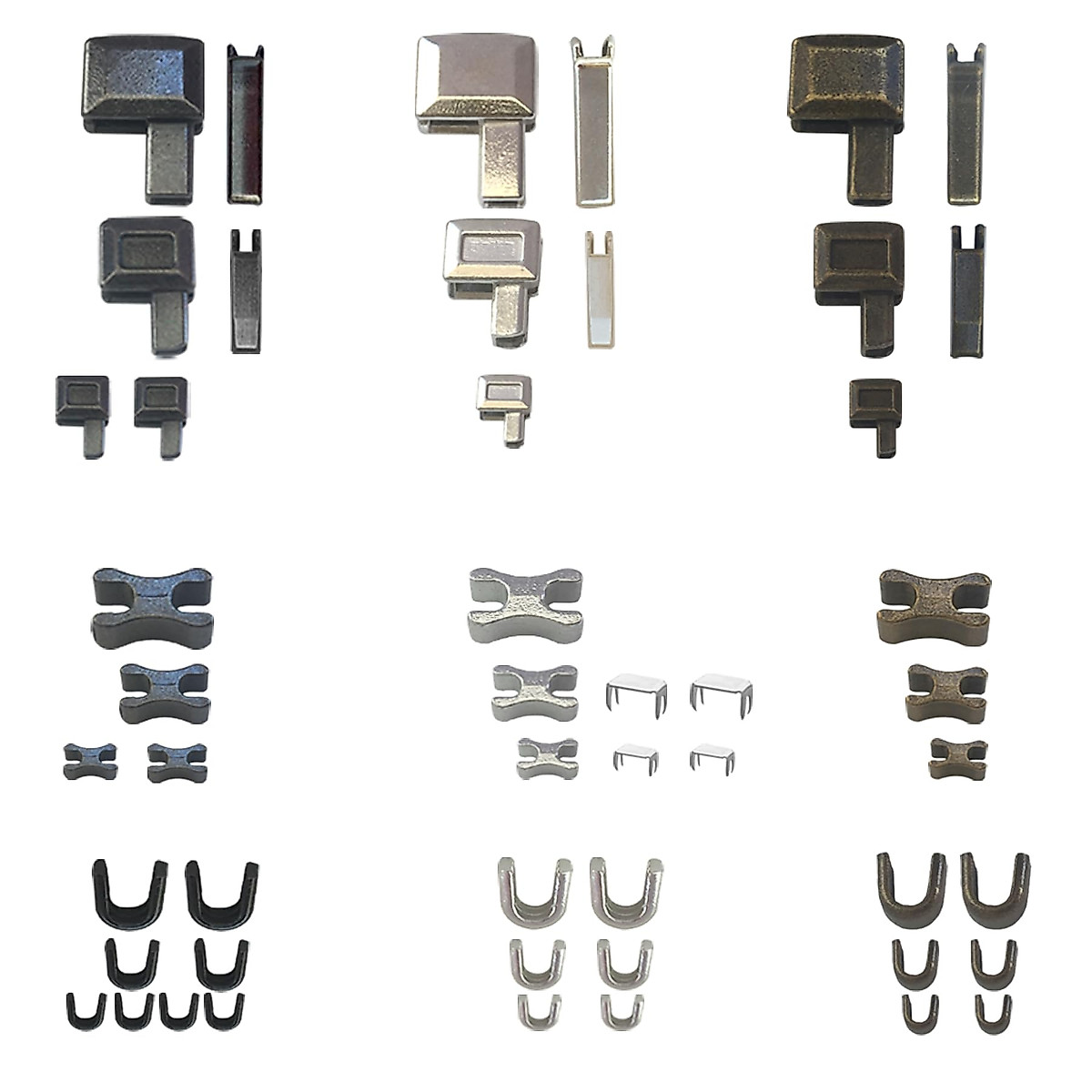 Zipper Repair Kit Metal Retainer Insertion Pin Zipper Top / Bottom Stop (3 Colors ) 13 Sets Zipper Fix Plug, Repair Down Zipper Stopper for Zipper Replacement (Size 10/8/5/3)