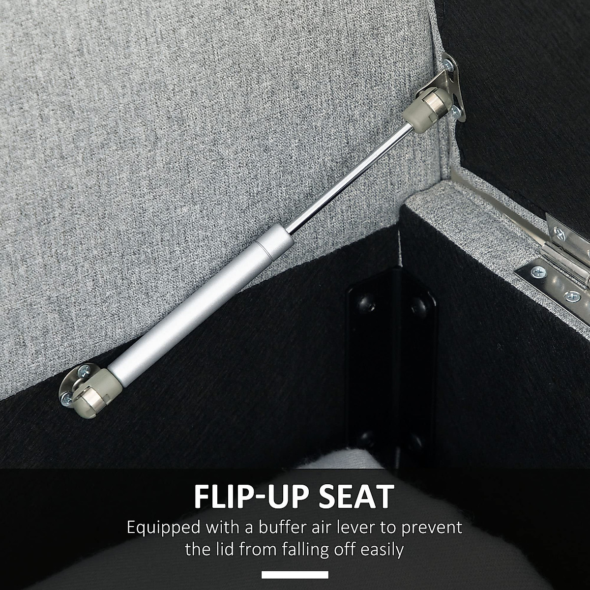 HOMCOM Upholstered Storage Ottoman, Armed Storage Bench with Rubber Wood Legs for Living Room, Light Gray